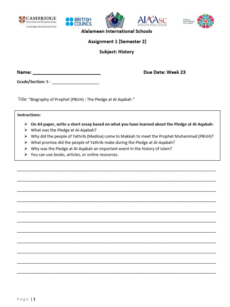 G 5 History Assignment 1 term 2 | PDF
