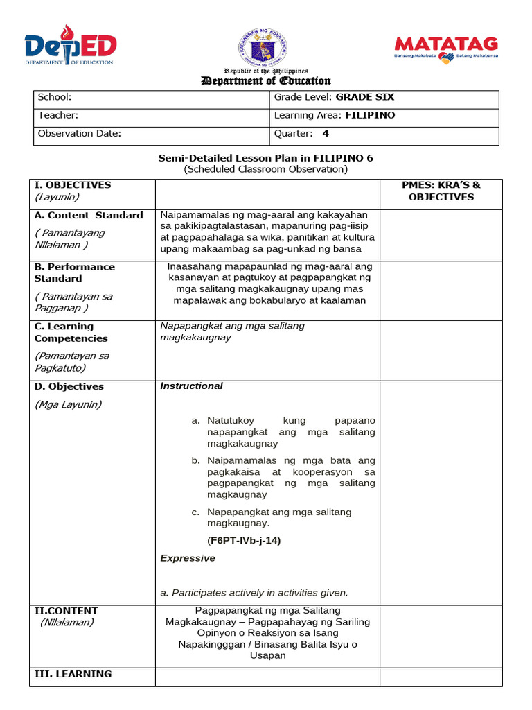 Q4 PMES Fil Pagpapangkat-Ng-Salitang-Magkaugnay | PDF