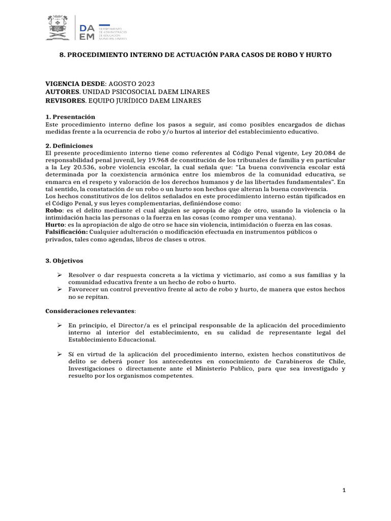 Procedimiento Interno de Actuación para Casos de Robo y Hurto | PDF ...