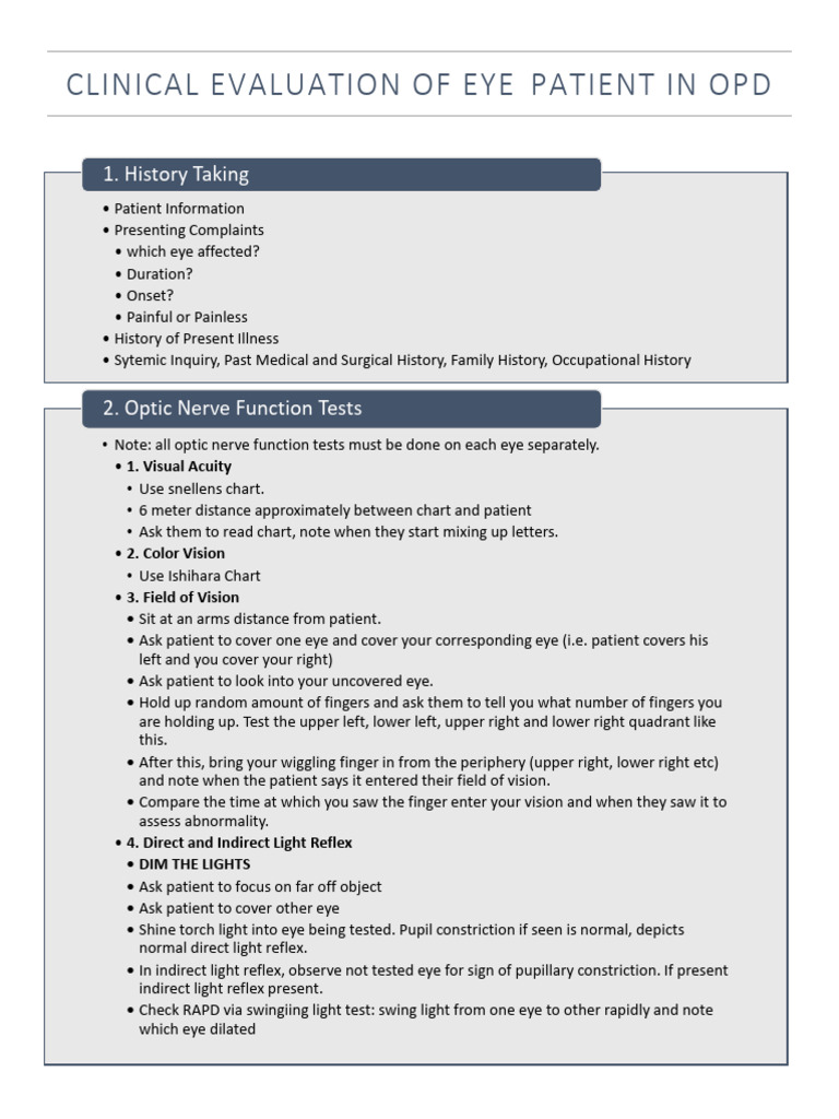 CLINICAL EVALUATION OF EYE PATIENT IN OP1 | PDF | Eye | Light