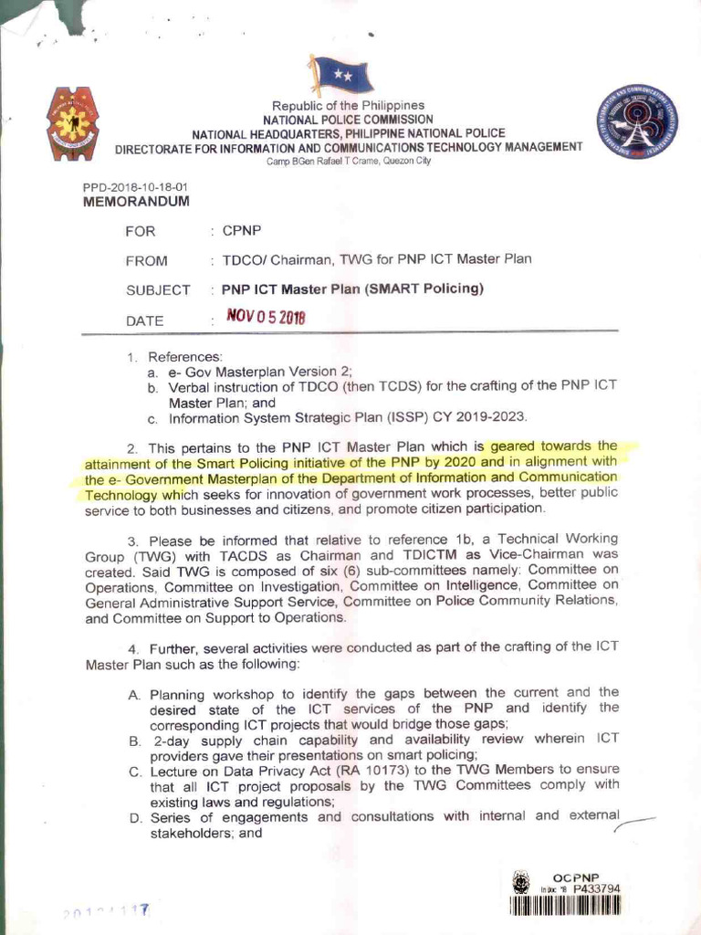 Approved PNP ICT Master Plan (SMART Policing) | PDF
