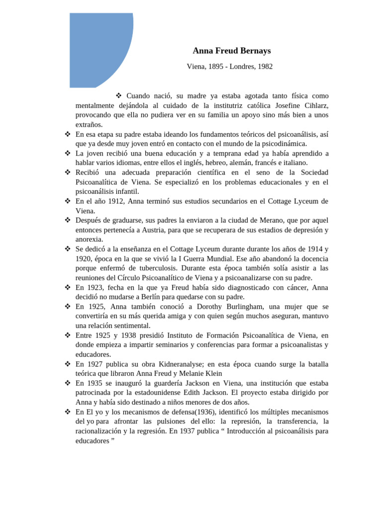 Anna Freud Bernays | PDF | Psicoanálisis | Psicoterapia