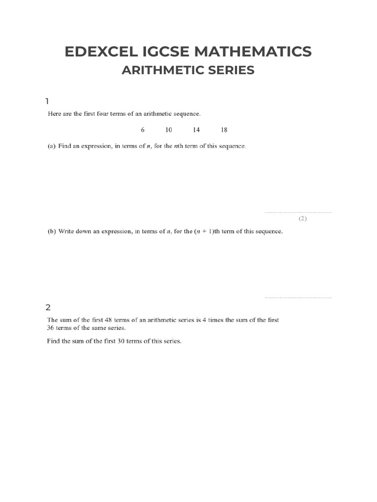 Edexcel Igcse Mathematics Arithmetic Series Pdf