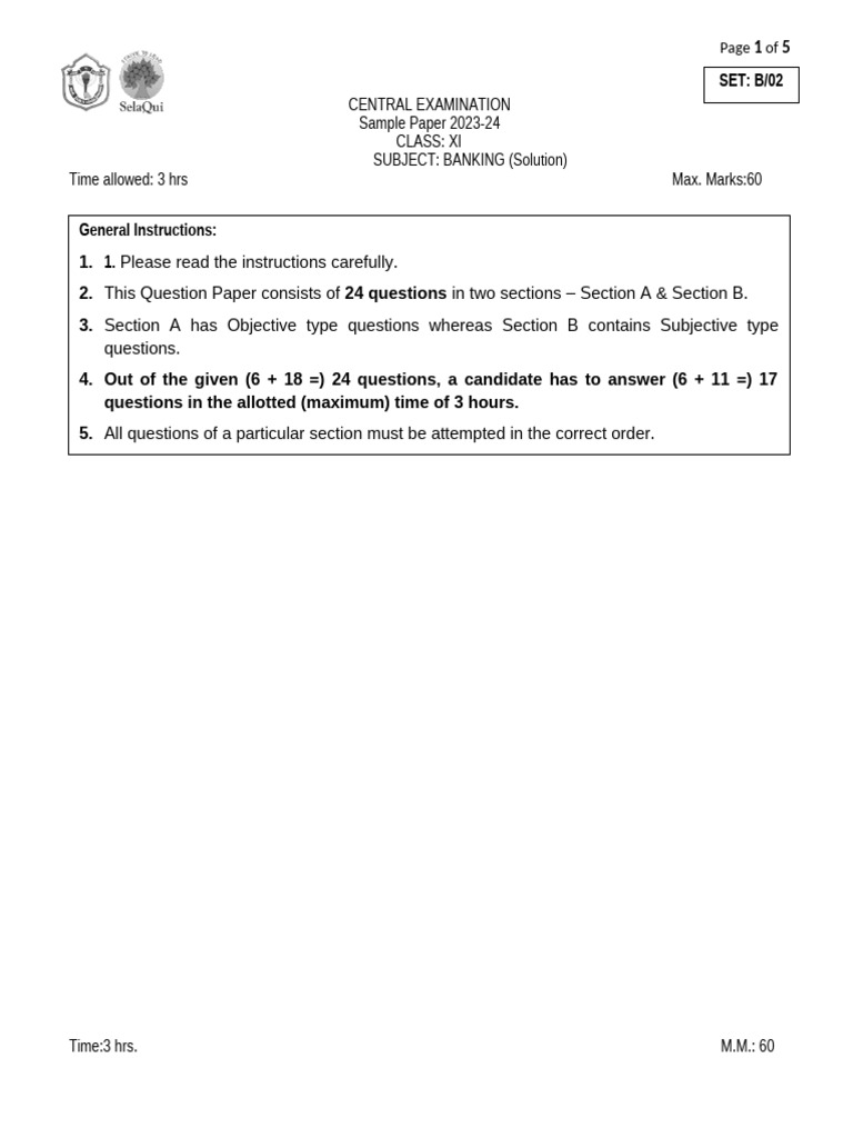 Sample Paper Solution Banking XI | PDF | Banks | Money Laundering