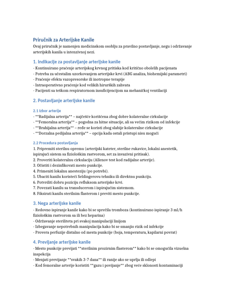 Prirucnik Arterijske Kanile | PDF