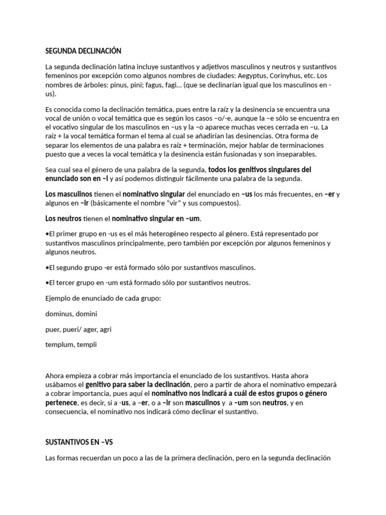 Segunda Declinación en Latín | PDF | latín | Gramática