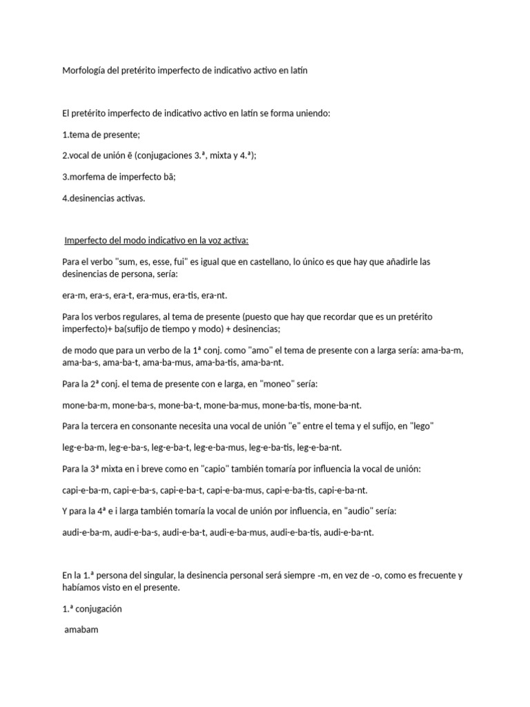 Pretérito Imperfecto y Futuro Imperfecto de Indicativo Activo en Latín ...
