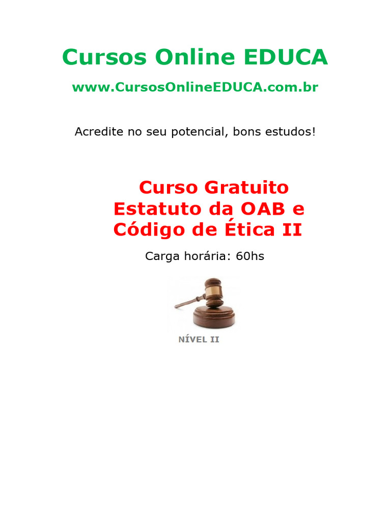 Curso Estatuto Da Oab e C Digo de Tica II Edc 61740 | PDF | Advogado | Direito Comum