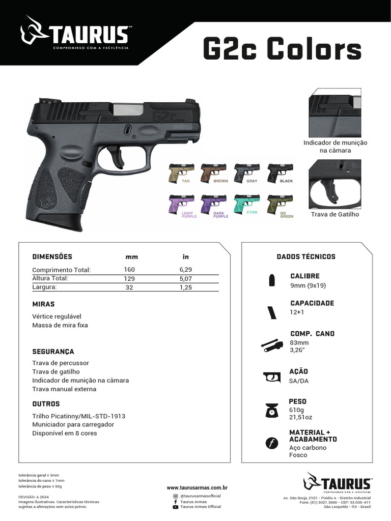 Cores Disponíveis do Taurus G2C | PDF | Design de armas | Munição