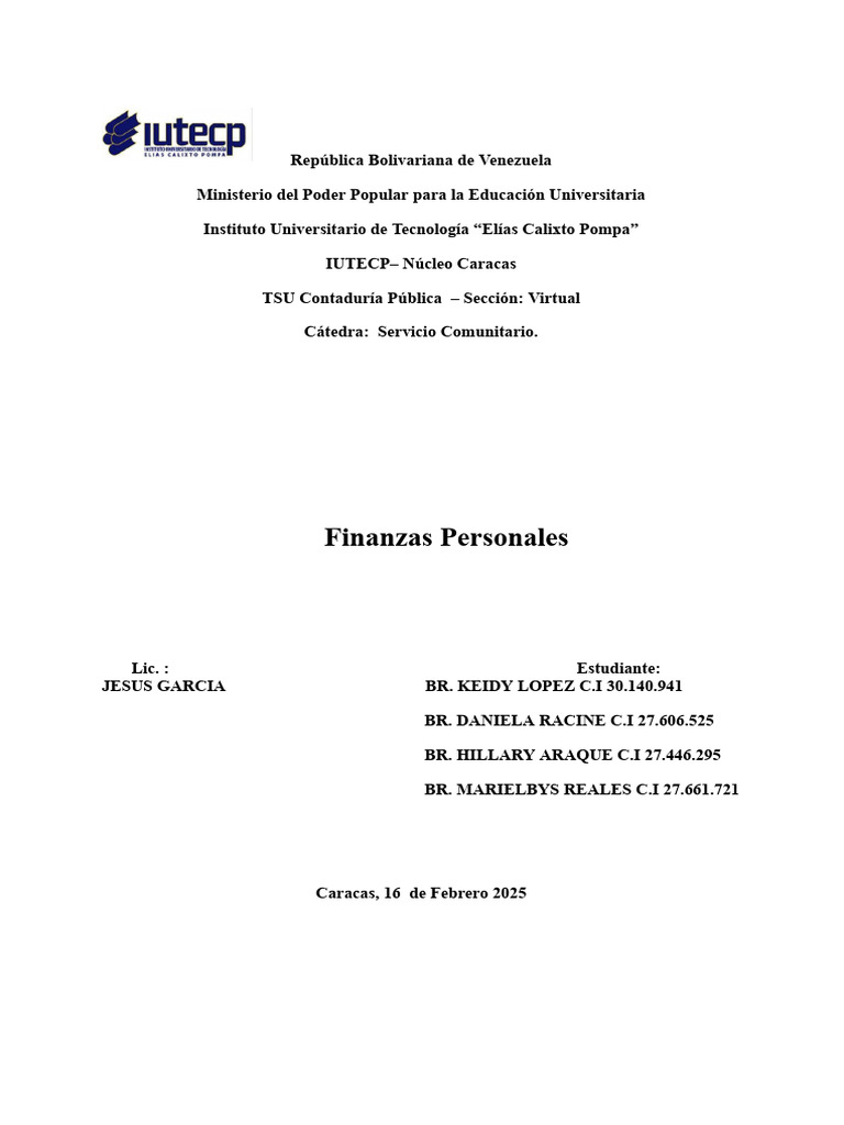 Taller - FINANZAS PERSONALES .Docx-1 | PDF | Finanzas personales | Dinero