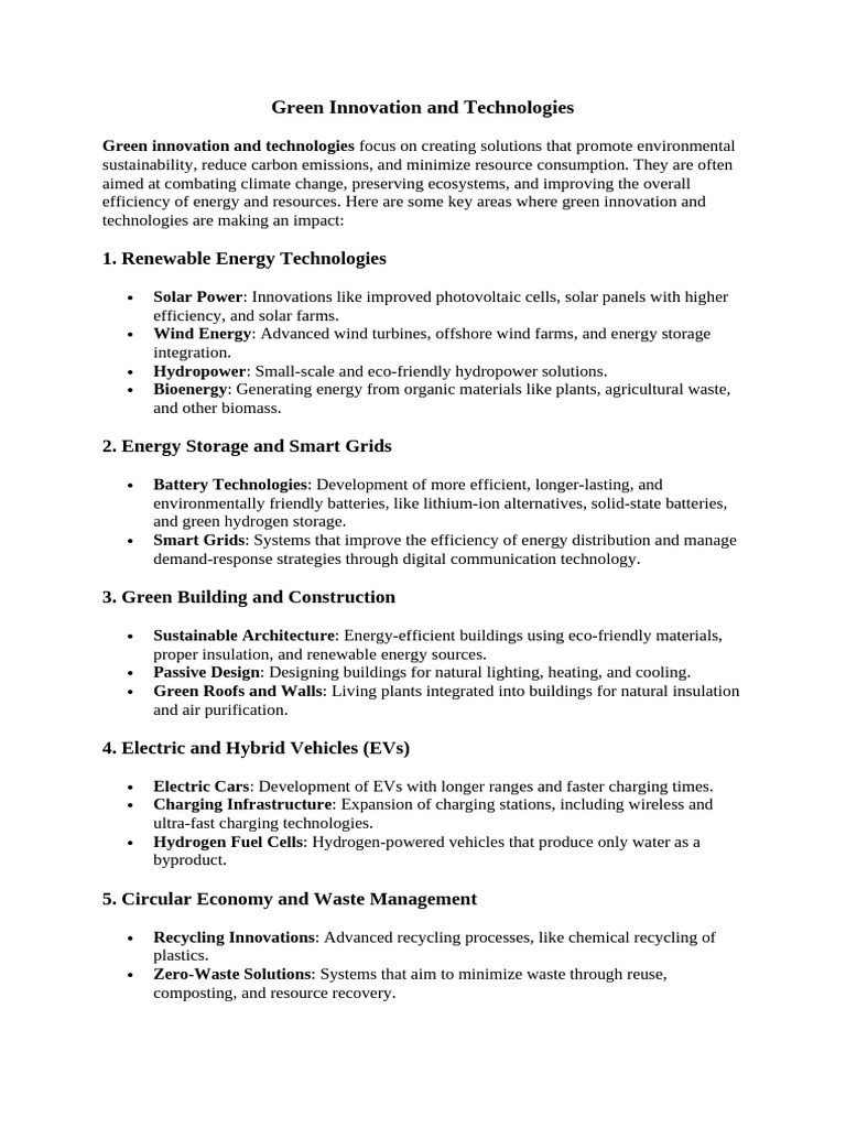 Green Innovation and Technologies | PDF | Environmental Technology ...