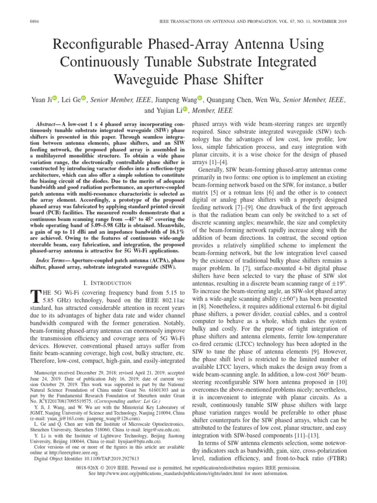 Reconfigurable Phased-Array Antenna Using Continuously Tunable Substrate Integrated Waveguide ...