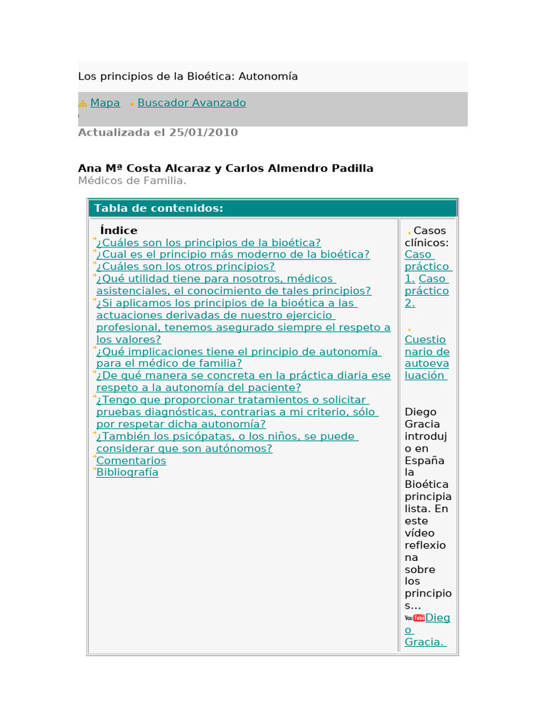 Principios de Bioética: Autonomía | PDF | Bioética | Medicina