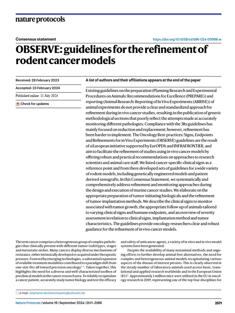 Guidelines For The Refinement of Rodent Cancer Models | PDF | Diseases ...