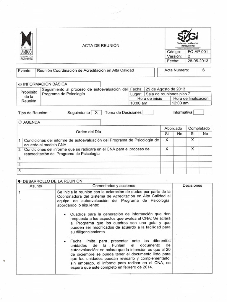 Acta 06 - Agosto29 de 2013 | PDF