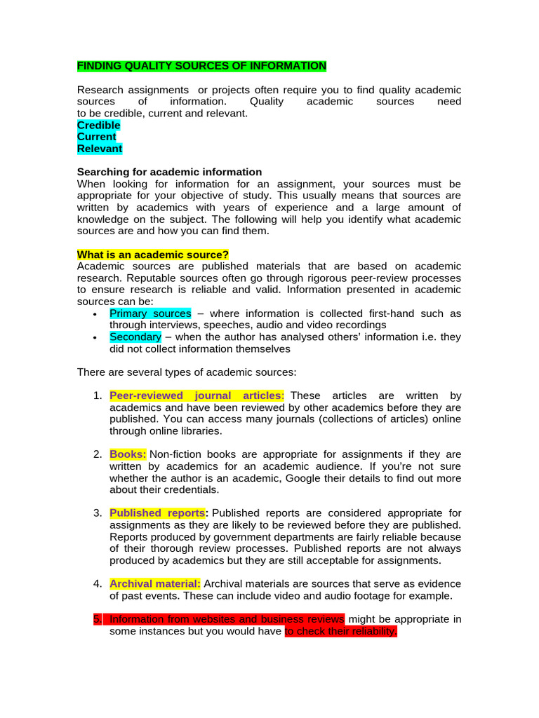 Finding Quality Sources of Information | PDF | Information | Cognition