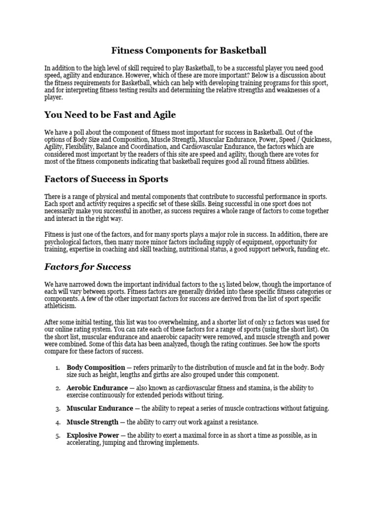 Key Fitness Components for Basketball | PDF | Skeletal Muscle ...