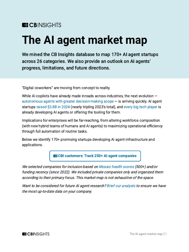 The AI Agent Market Map - CB Insights - 173180 | PDF | Artificial Intelligence | Intelligence ...
