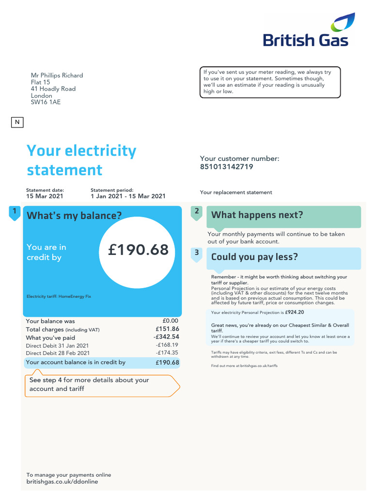 UK Electricity Bill Statement 2021 | PDF | Emission Standard | Energy ...