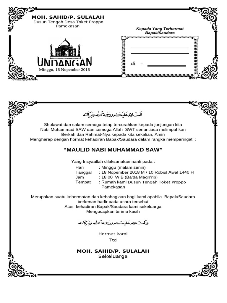 Model Undangan Seri Maulid3 Moh Sahid | PDF