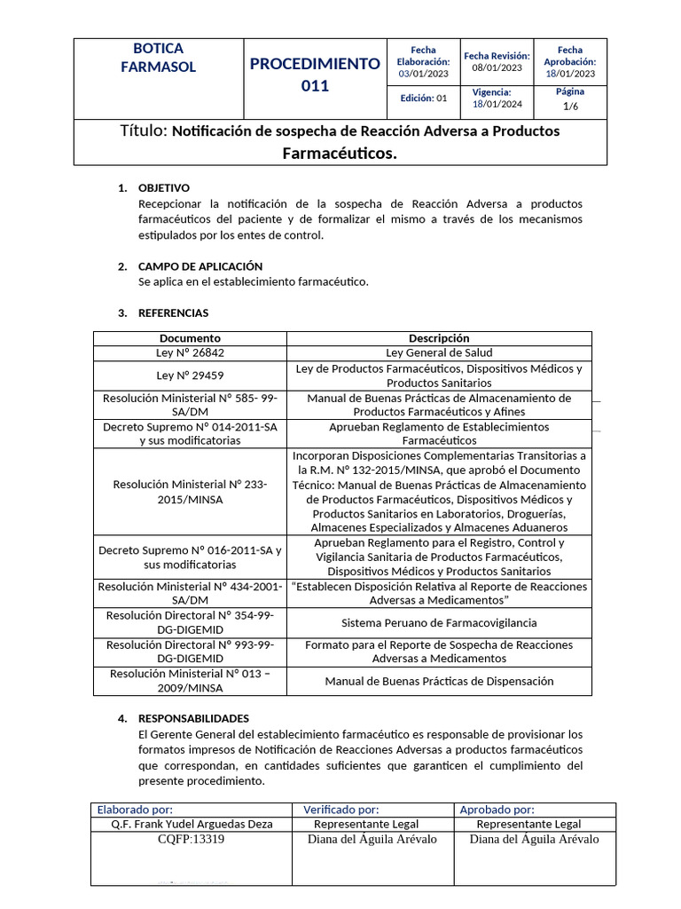 POE 11 Notificación de Sospecha de Reacción Adversa A Productos Farmacéuticos | PDF ...