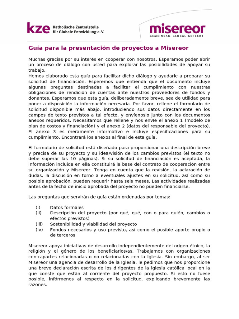guia-para-la-presentacion-de-proyectos-a-misereor | PDF | Sustentabilidad