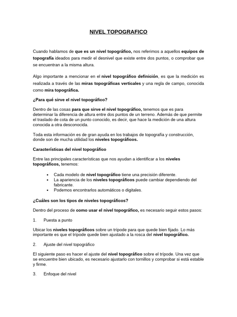 NIVEL TOPOGRAFICO | PDF | Topografía