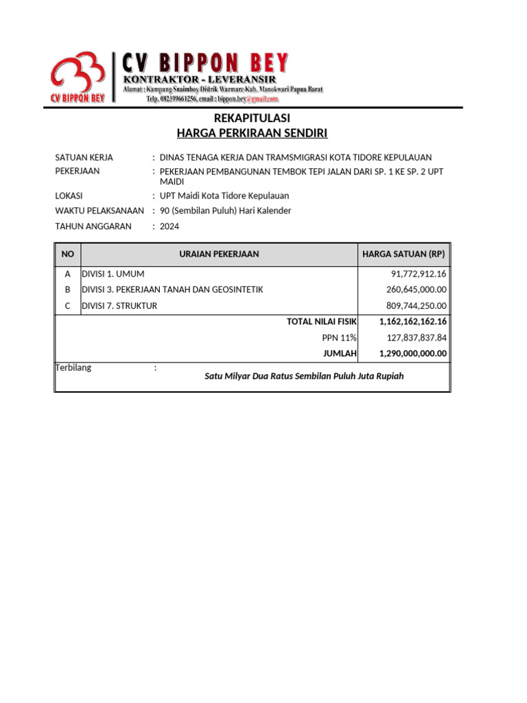 Pembangunan Tembok UPT Maidi Tidore | PDF