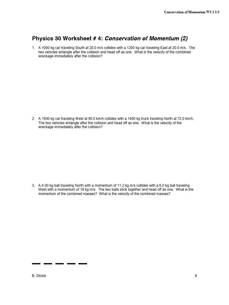 Conservation of Momentum Ws 2 | PDF | Momentum | Collision