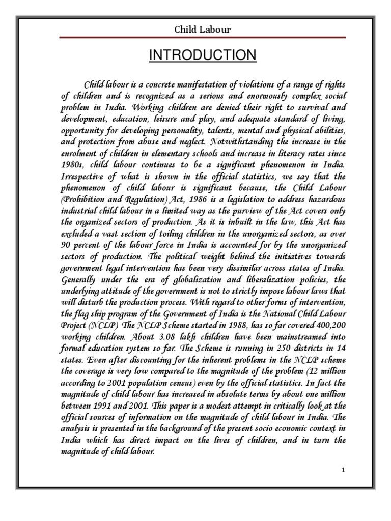 Introduction | PDF | Child Labour | Workforce