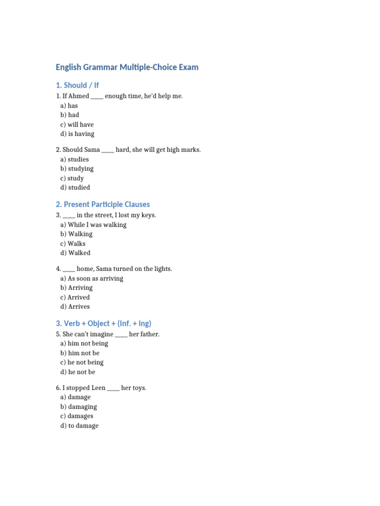 English Grammar Exam | PDF