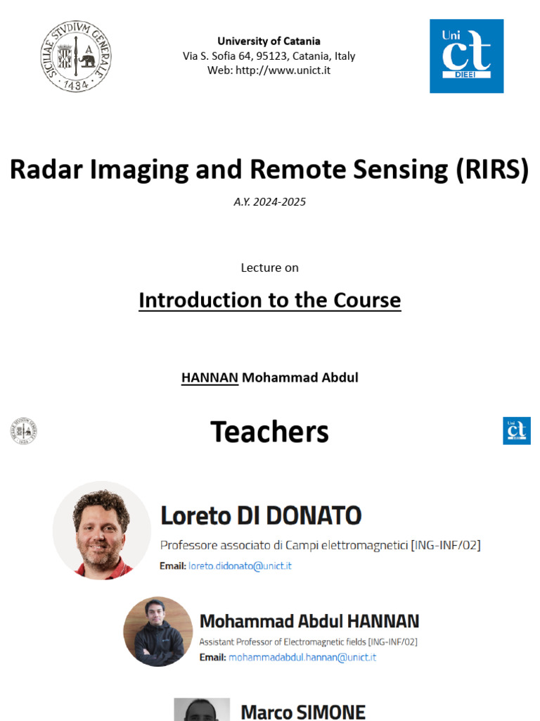 UniCT - RIRS 2024 2025.lesson Introduction | PDF | Radar | Radio ...