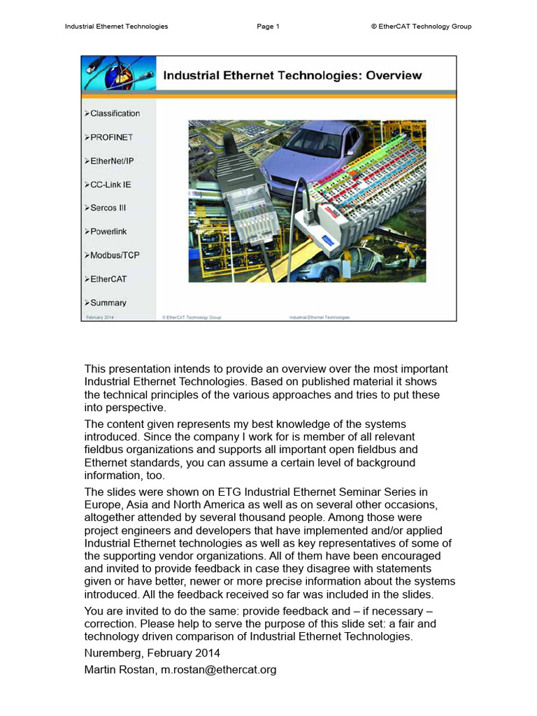 Industrial Ethernet Technologies | PDF | Computer Network | Internet ...