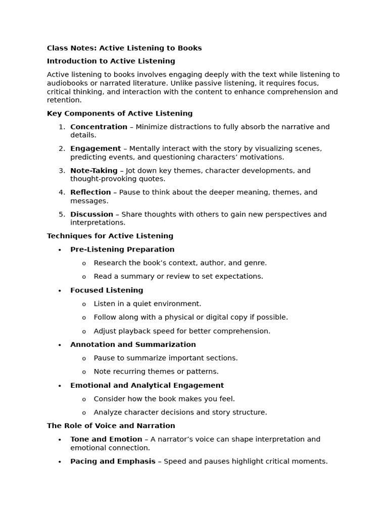 Classnotes Active Listening To Books | PDF | Reading Comprehension ...