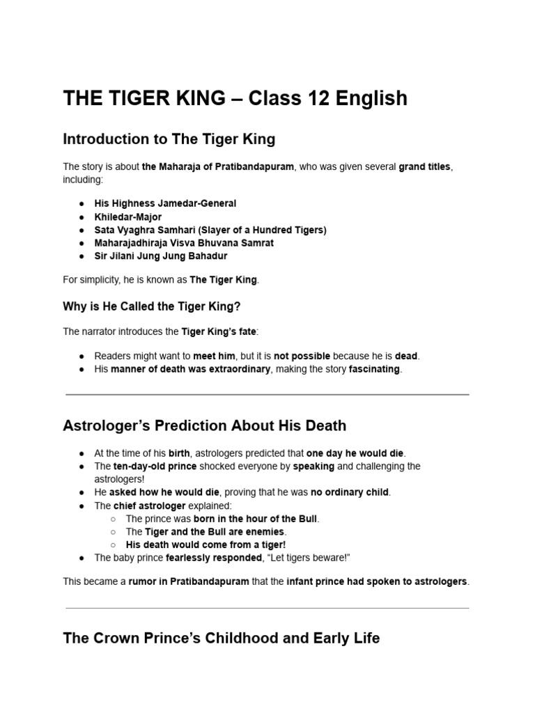 The Tiger King - Class 12 English-2 | PDF | Tiger