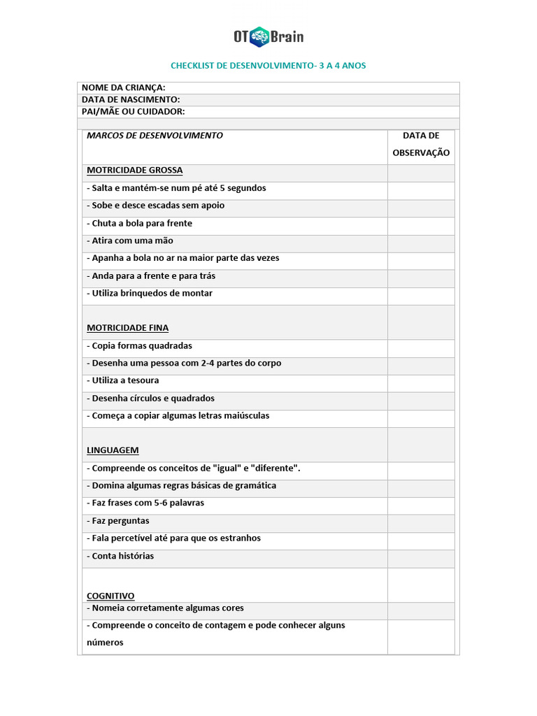 Checklist de Desenvolvimento Infantil 3-4 Anos | PDF