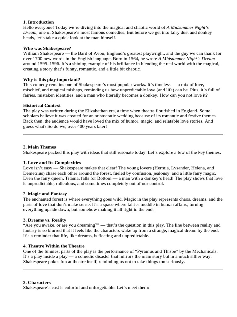 Shakespeare presentation text | PDF | A Midsummer Night's Dream
