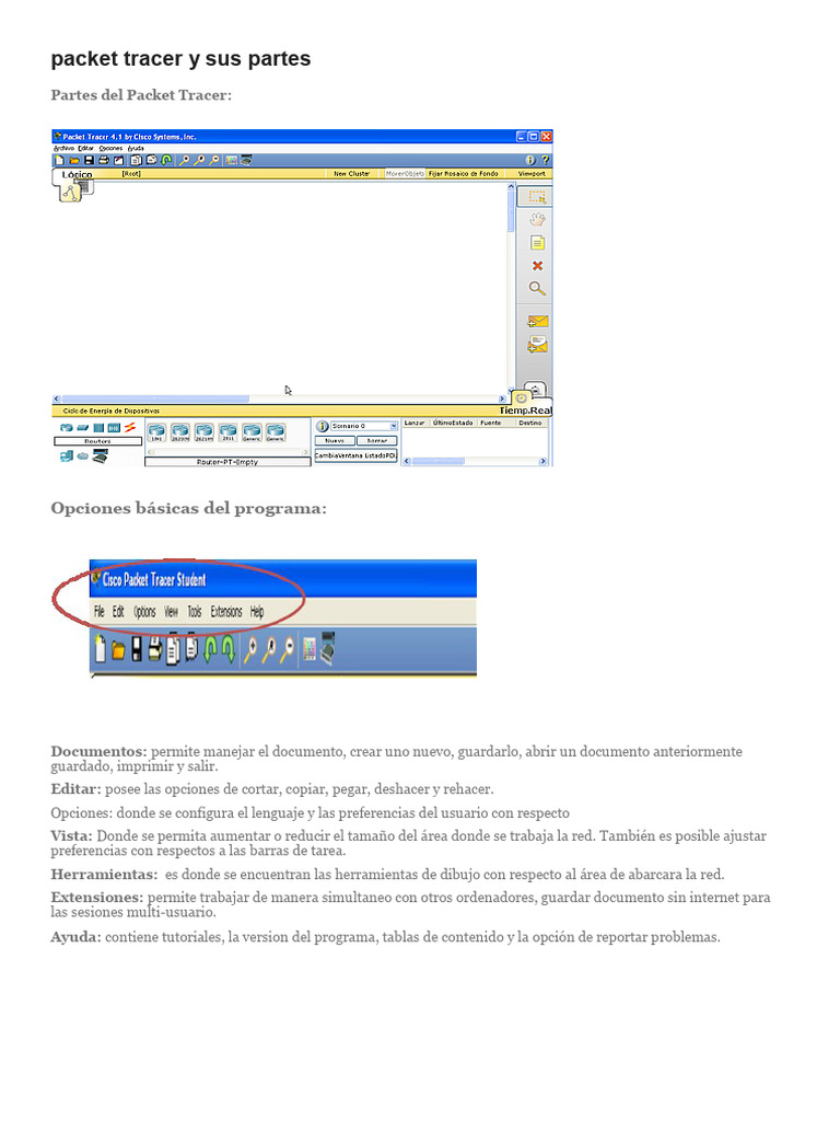 Partes y funciones de Packet Tracer | PDF | Telecomunicaciones ...