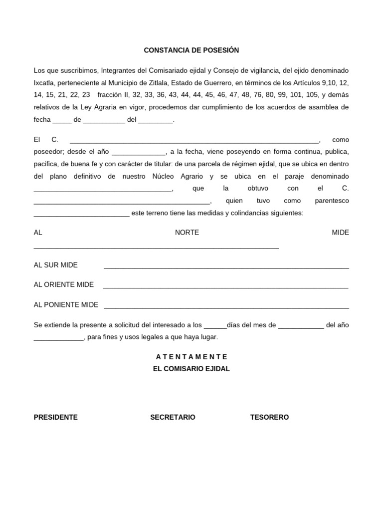 Constancia de Posesión | PDF