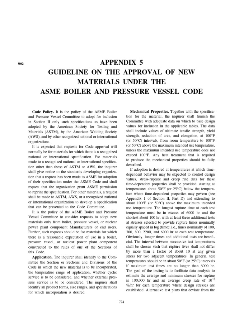 2003 Appendix 5 Guideline On The Approval of New Materials Under The ASME Boiler and Pressure ...