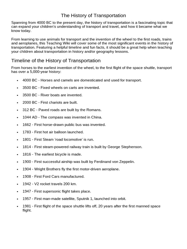 First Transportation: Walking & Wheel | PDF | Human Spaceflight | Transport