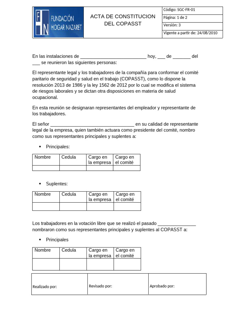 Conformacion Del Copasst | PDF | Gobierno