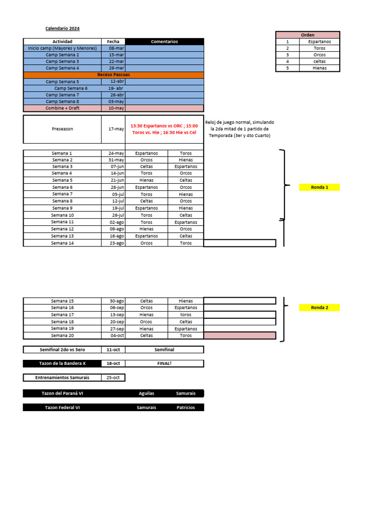 Calendario 2025 RFL | PDF