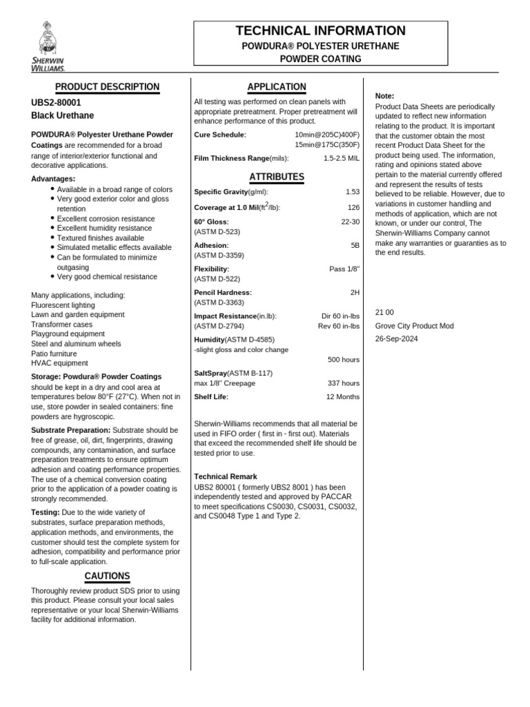 TDS Sherwin Williams PACCAR Black (UBS2-80001) | PDF | Coating ...