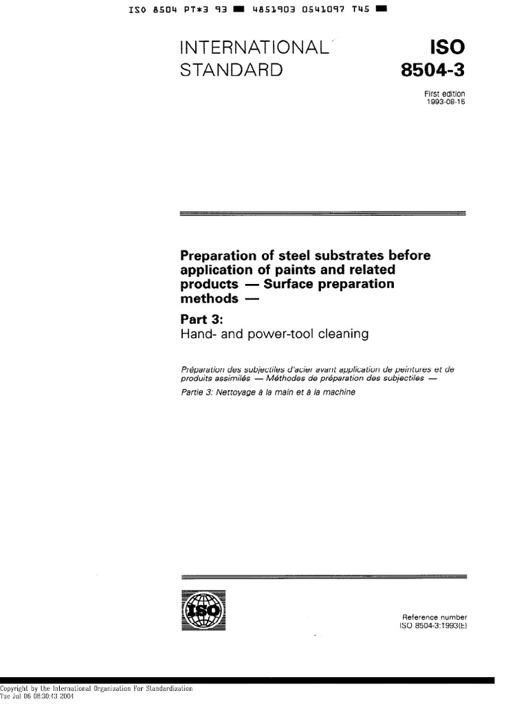 ISO 8504 3, Part3 Hand and Power Tool Cleaning, 1993 | PDF