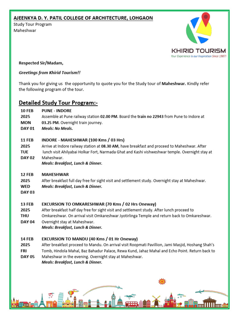 Ajeenkya D. Y. Patil, Lohgaon - Study Tour Program of Maheshwar | PDF ...