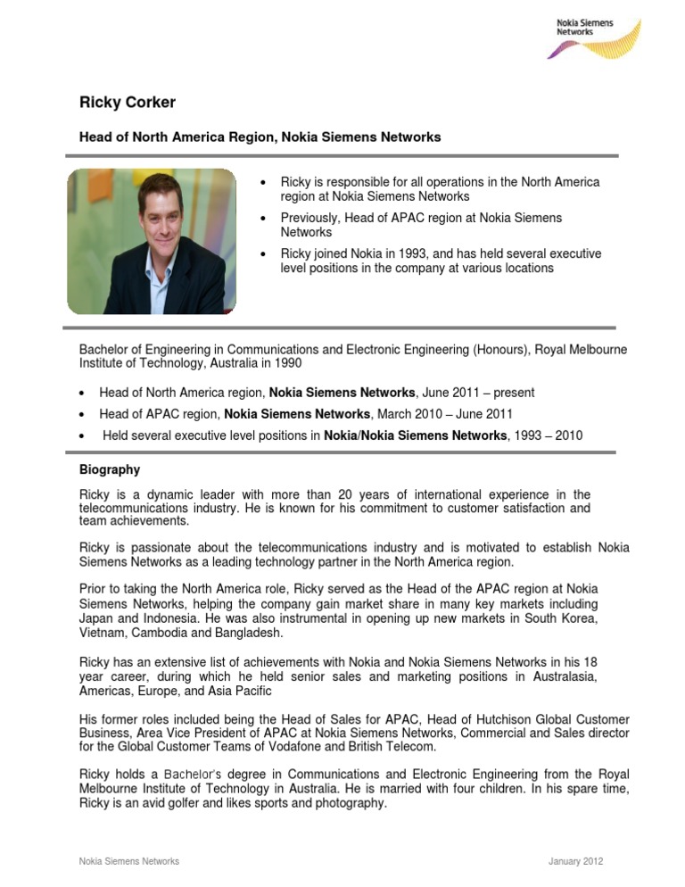 Ricky Corker CV MWC 2012 | PDF | Business | Technology & Engineering