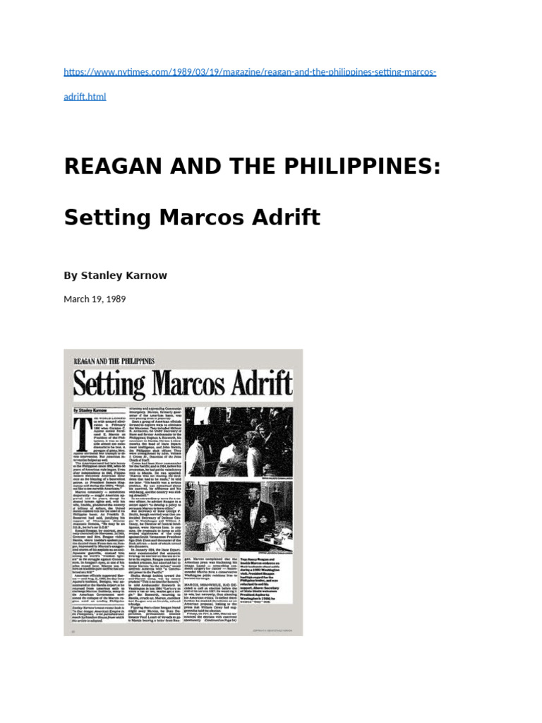 REAGAN AND THE PHILIPPINES Setting Marcos Adrift | PDF | Corazon Aquino