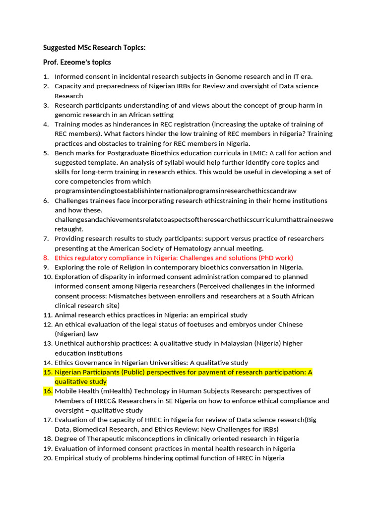 Bioethics Research Topics - 2024-1 | PDF | Informed Consent ...