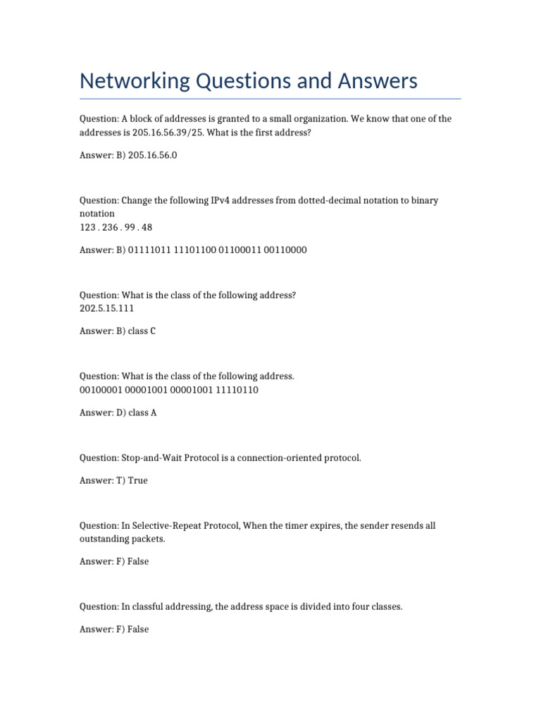 Networking Questions Answers | PDF